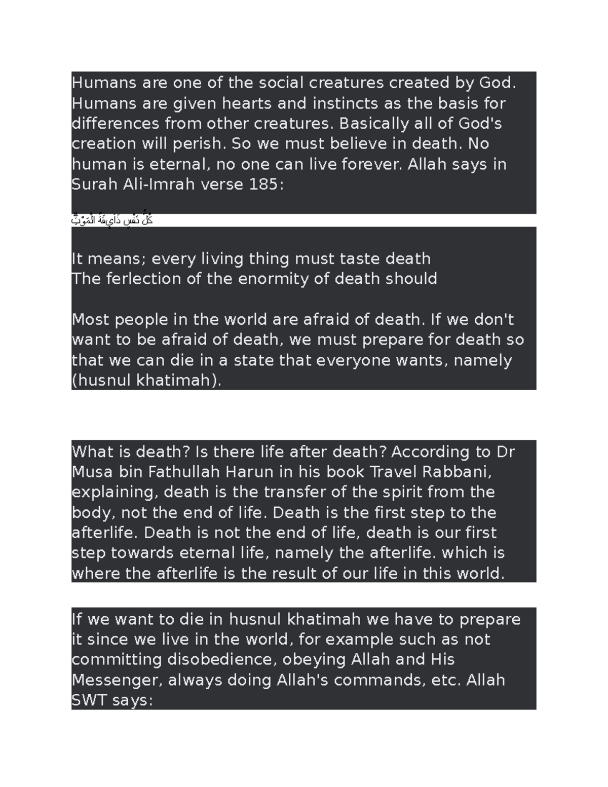 English 1 - no body's perfect just Allah is perfect - Humans are one of ...