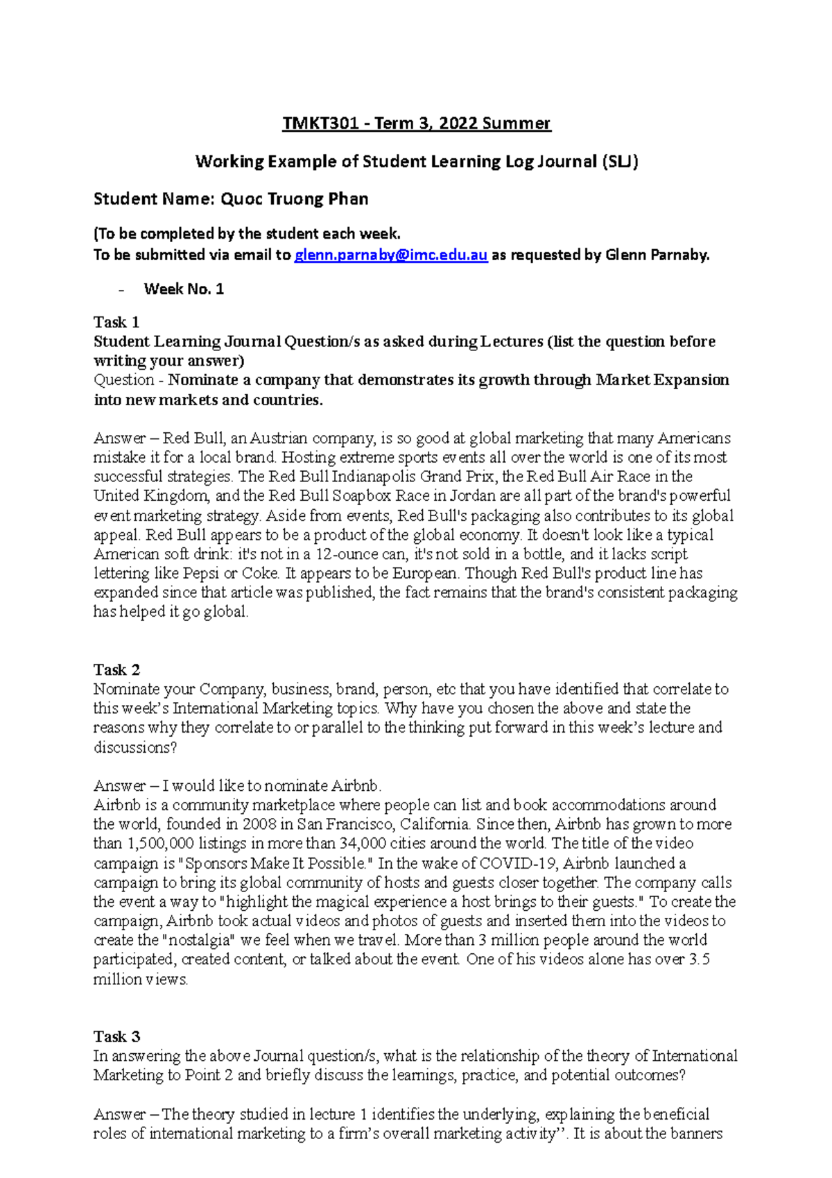 Student Learning Journal GP example - TMKT301 - Term 3, 2022 Summer ...