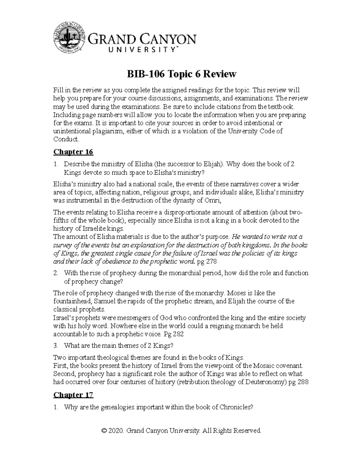 BIB 106 RS T6Review - week 6 Review - BIB-106 Topic 6 Review Fill in ...