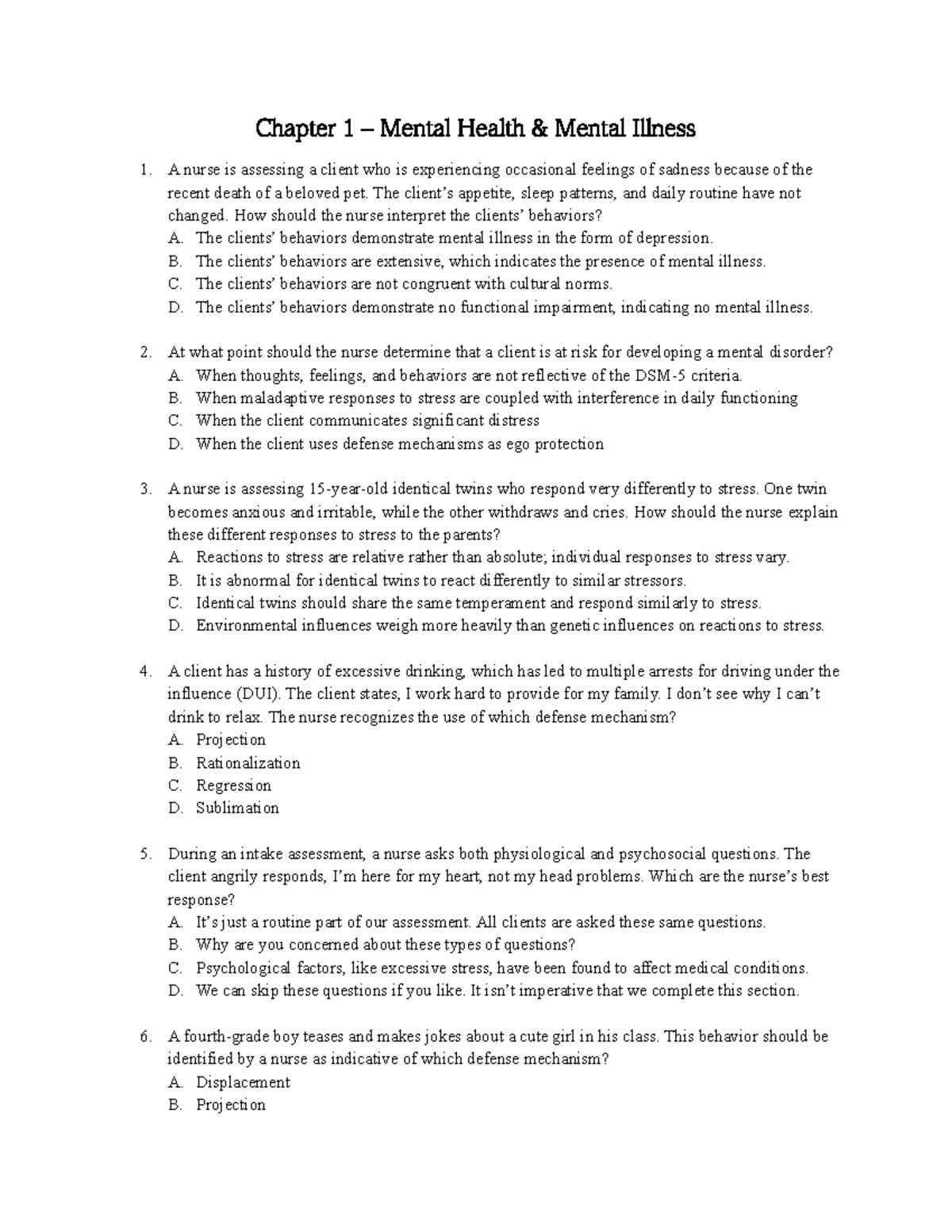 Chapter 1 - Mental Health & Mental Illness - Review Questions-1 ...