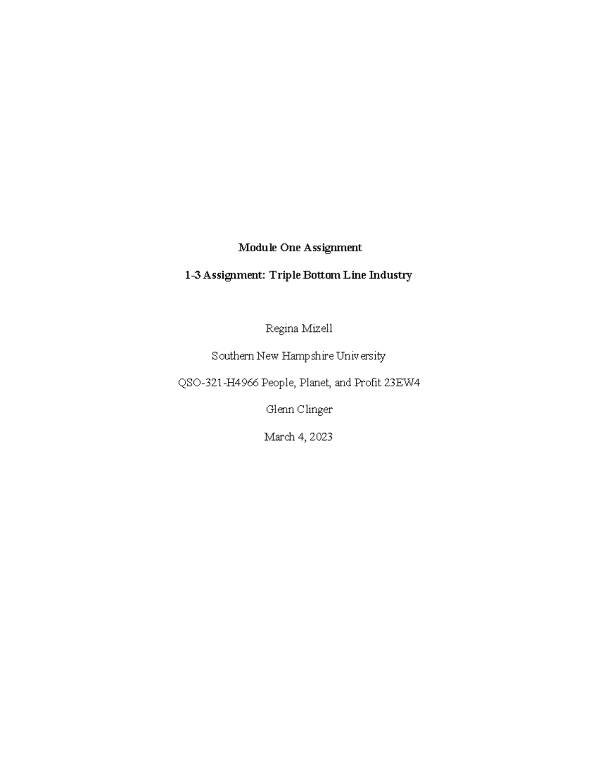 Module 1 Triple Bottom Line - Module One Assignment 1-3 Assignment ...