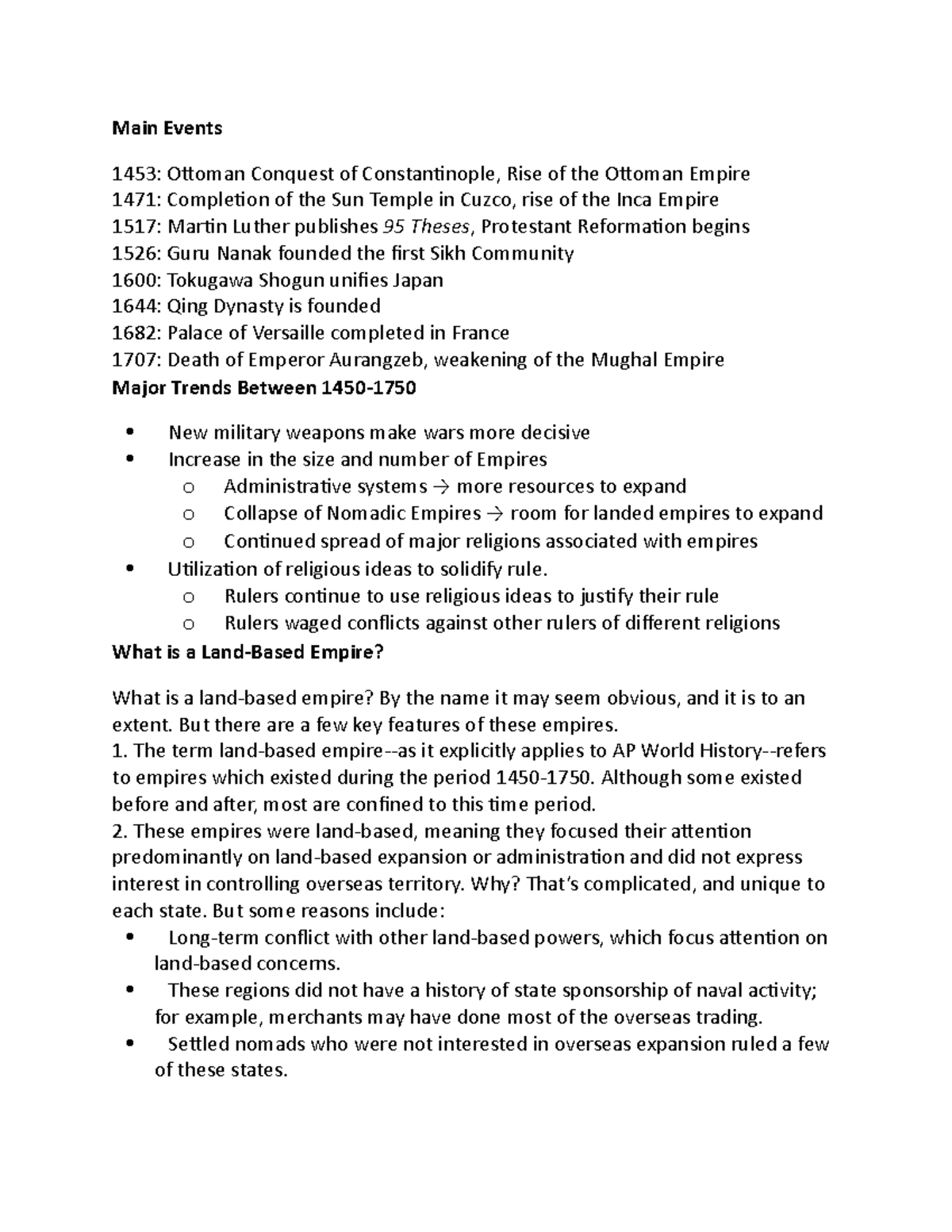Unit 3 Overview- Land-Based Empires - Main Events 1453: Ottoman ...