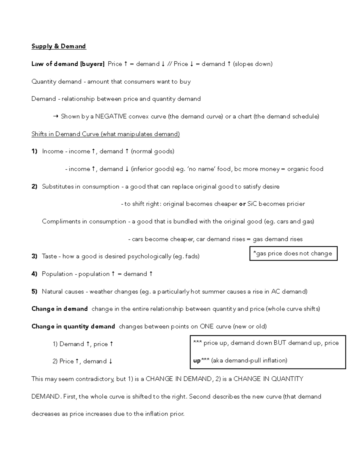 Supply & Demand - Summary Introductory economics - Supply Demand Law of ...