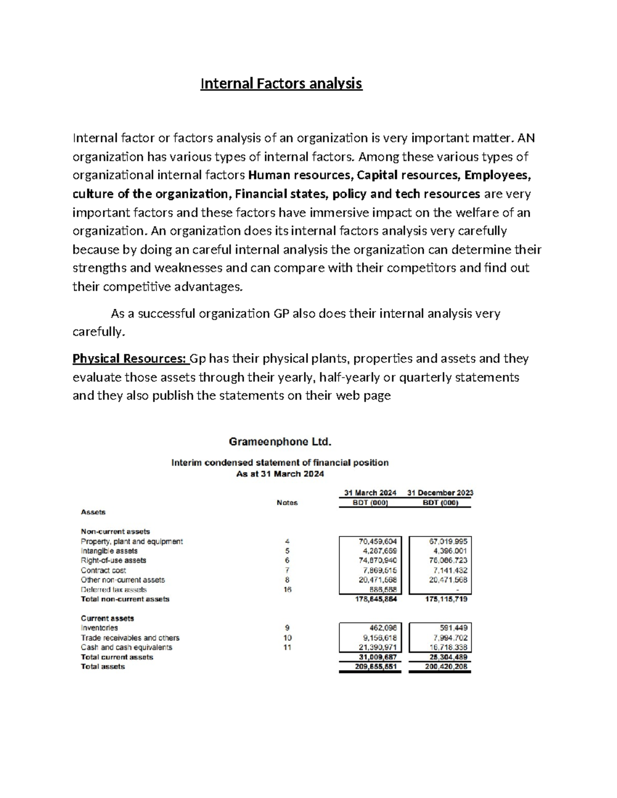 Internal Factors analysis - Internal Factors analysis Internal factor ...