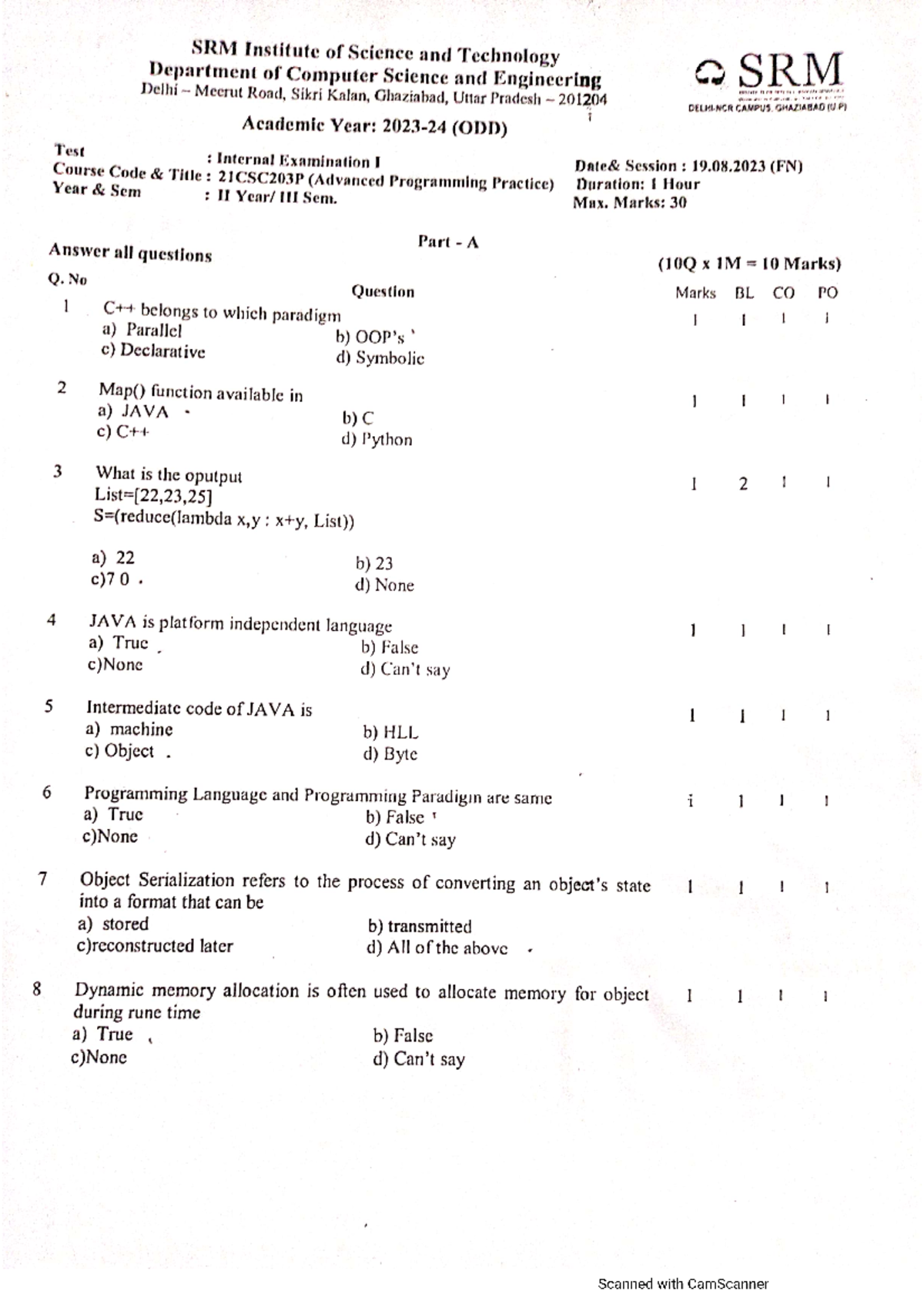 APP - Previous Year Questions - SRM Institute of Science and Technology ...