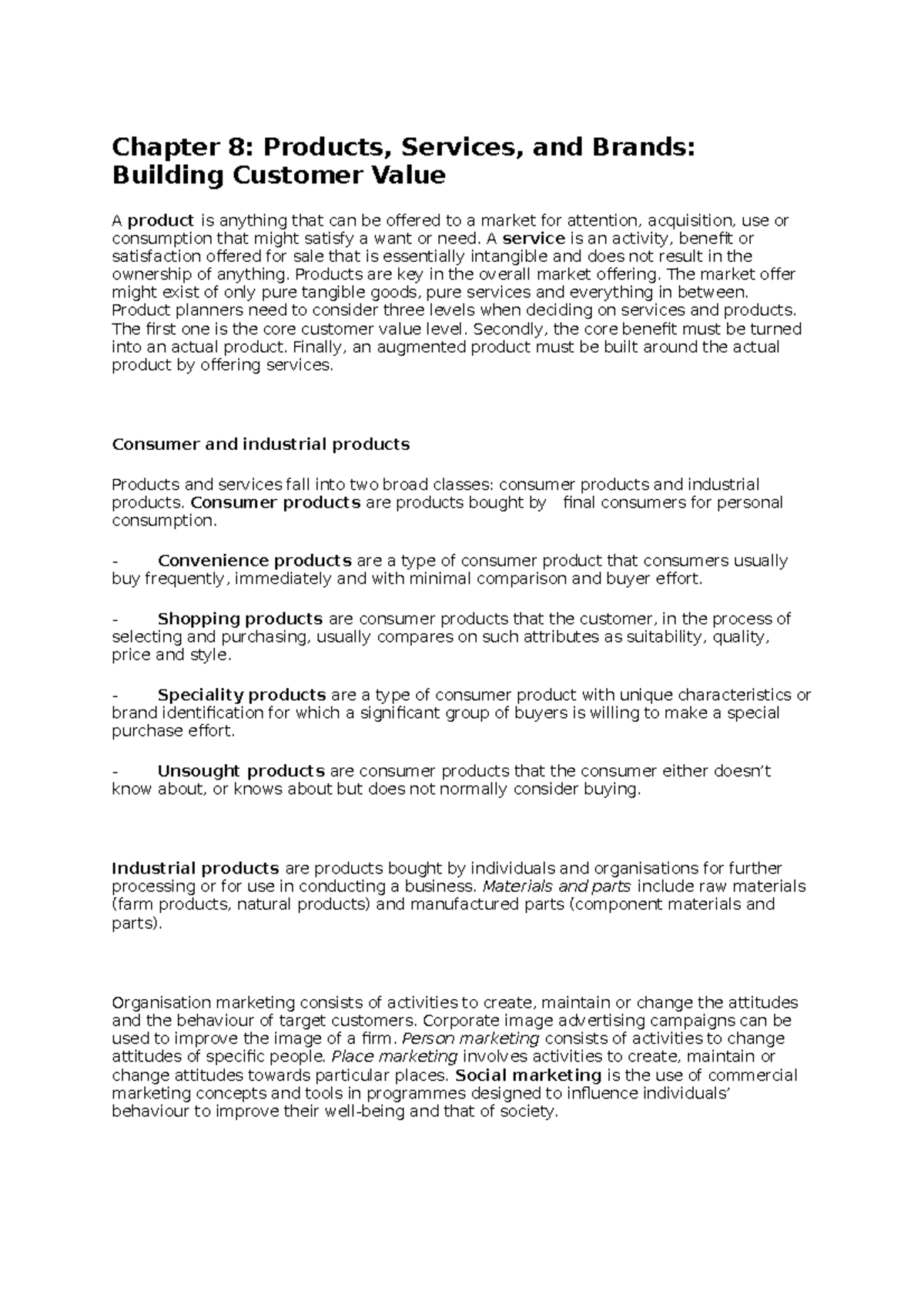 summarychapter8-14 - Chapter 8: Products, Services, and Brands ...