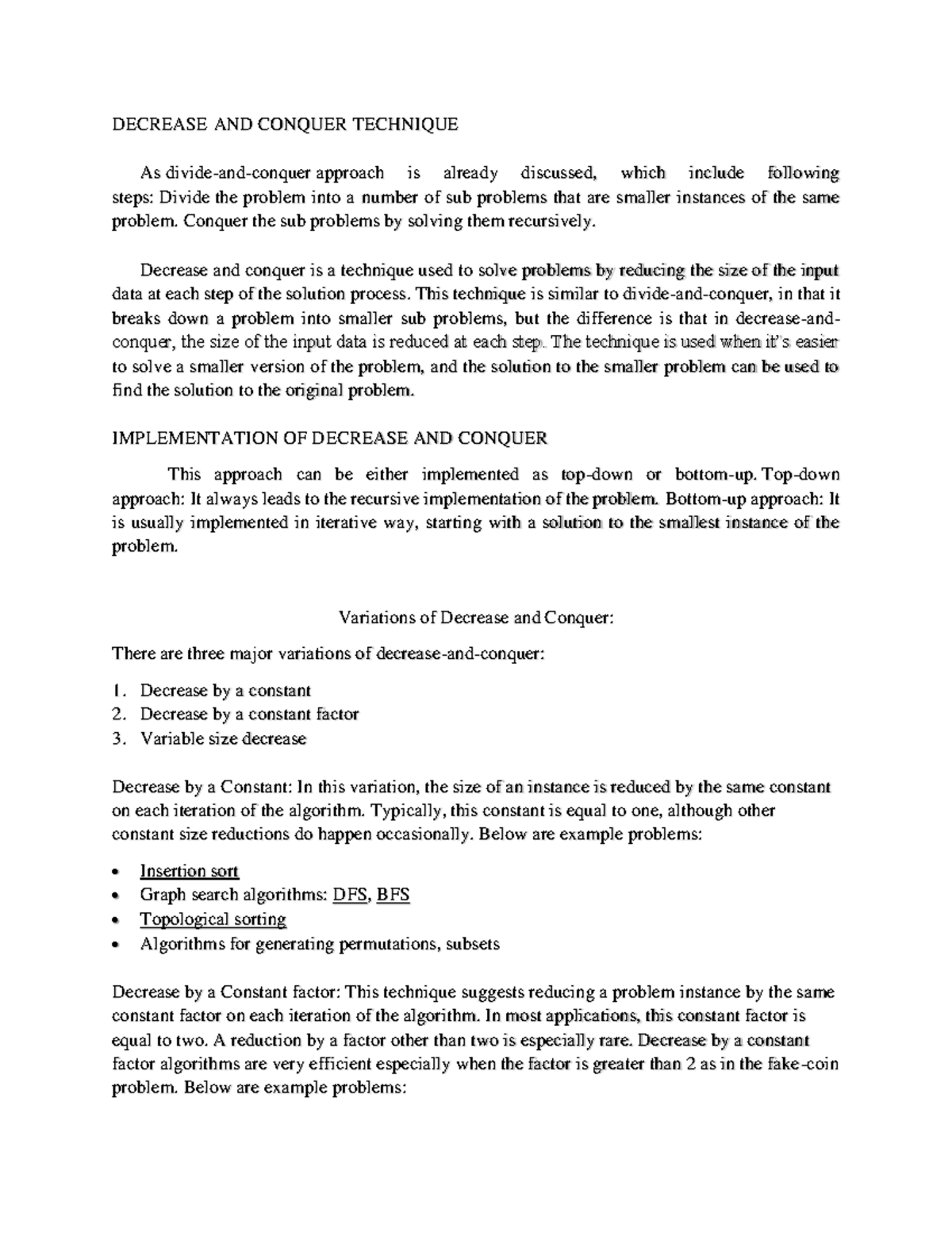 Decrease AND Conquer Technique 1 3 - DECREASE AND CONQUER TECHNIQUE As ...