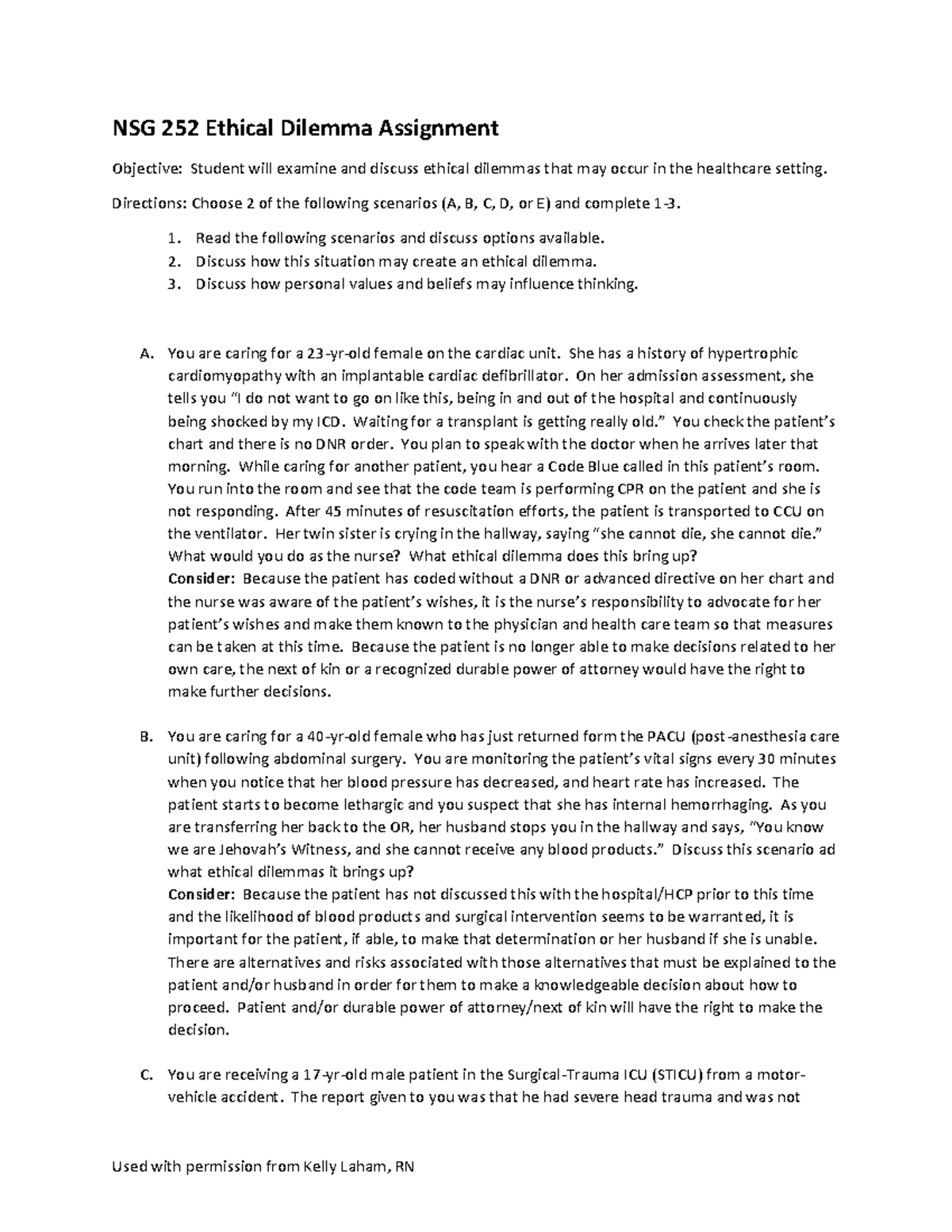 Ethical Dilemma Assignment for NSG 252 -Chapter 22 LL - Warning: TT: undefined function: 32 ...