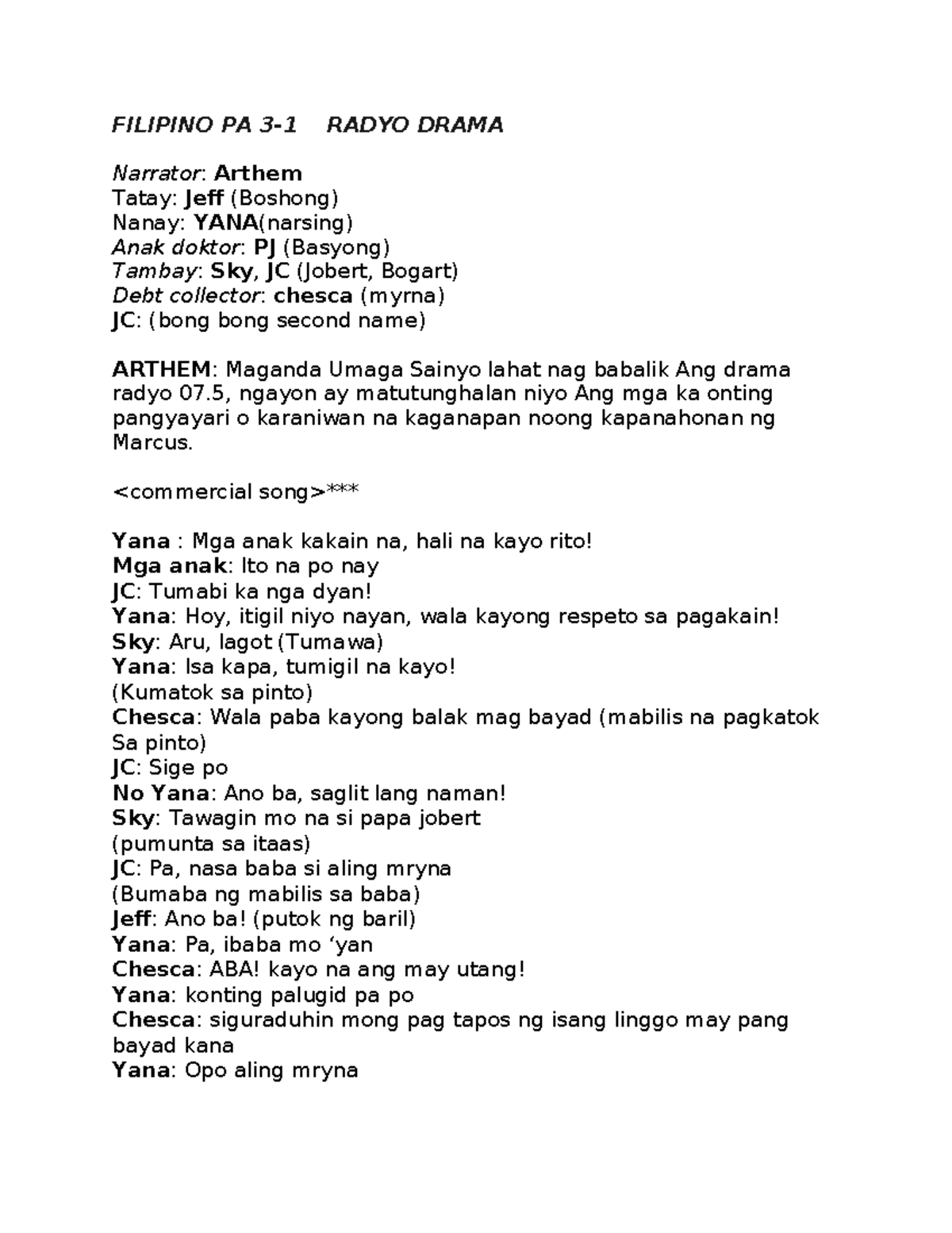 PA-filipino 123120 - Summary aa - aa - FILIPINO PA 3-1 RADYO DRAMA ...
