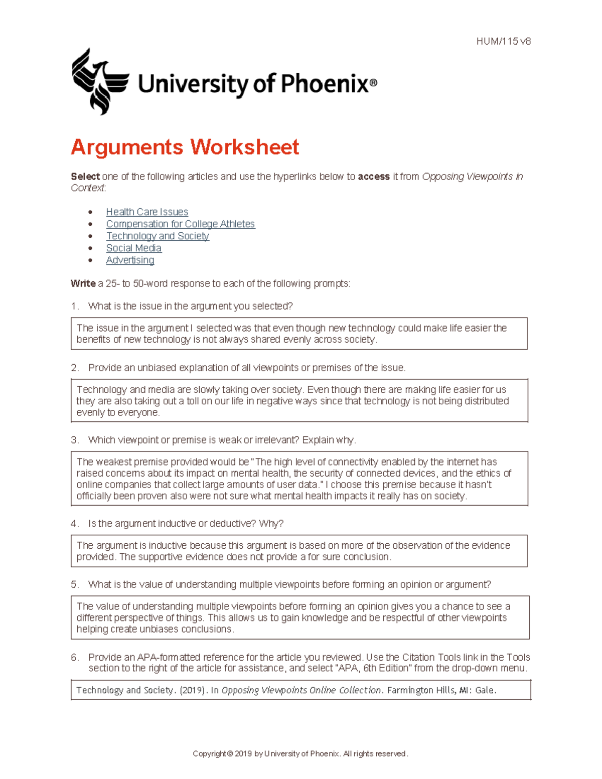 Hum115 v8 wk4 arguments worksheet+ - HUM/115 v Arguments Worksheet ...