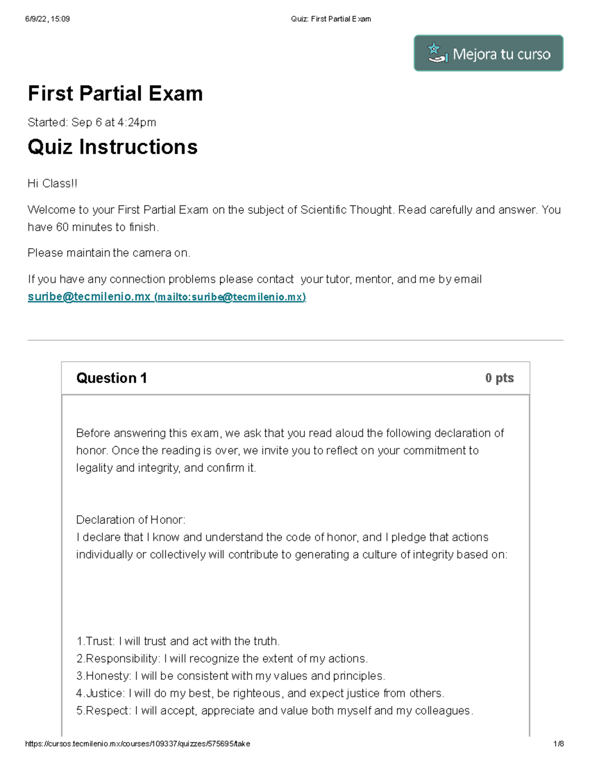 Scientific Thought First Partial Exam - First Partial Exam Started: Sep ...