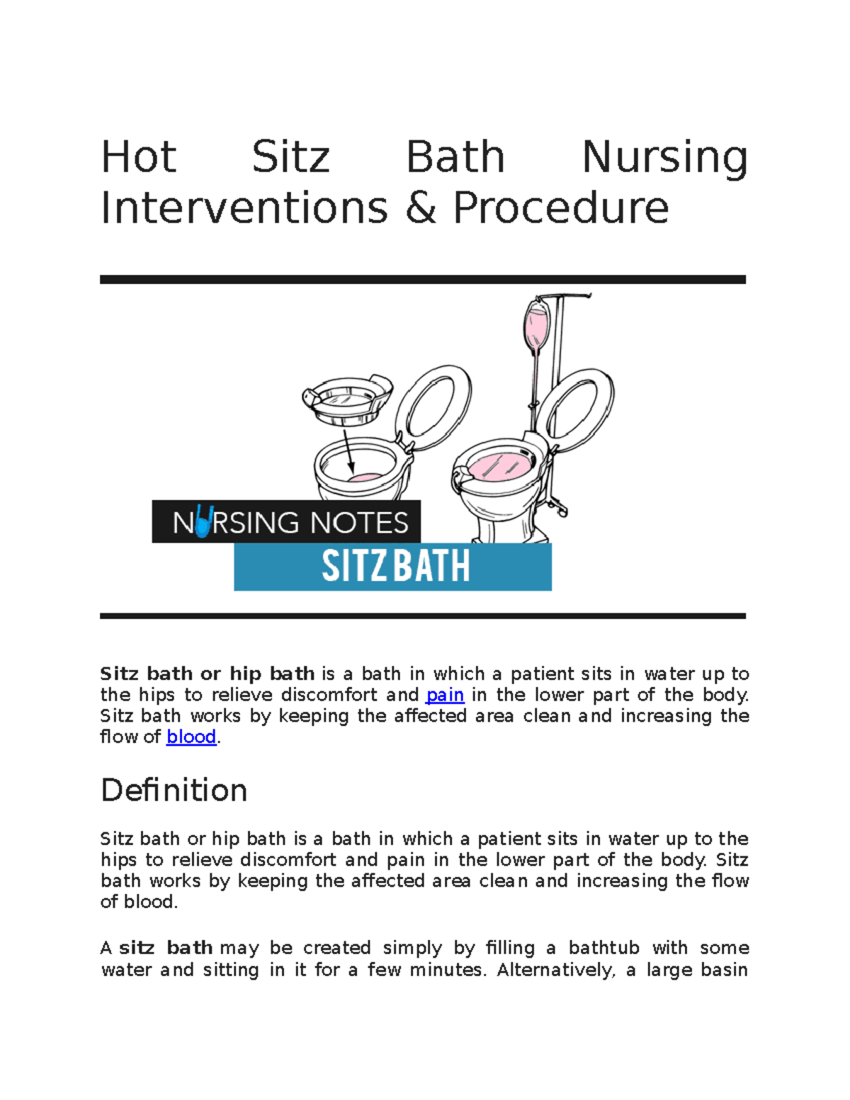 Hot Sitz Bath Nursing Interventions Hot Sitz Bath Nursing