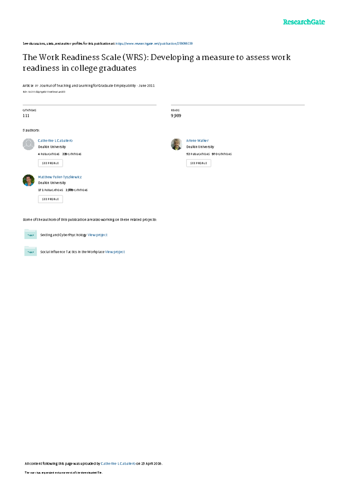 The Work Readiness Scale 1 - See discussions, stats, and author ...
