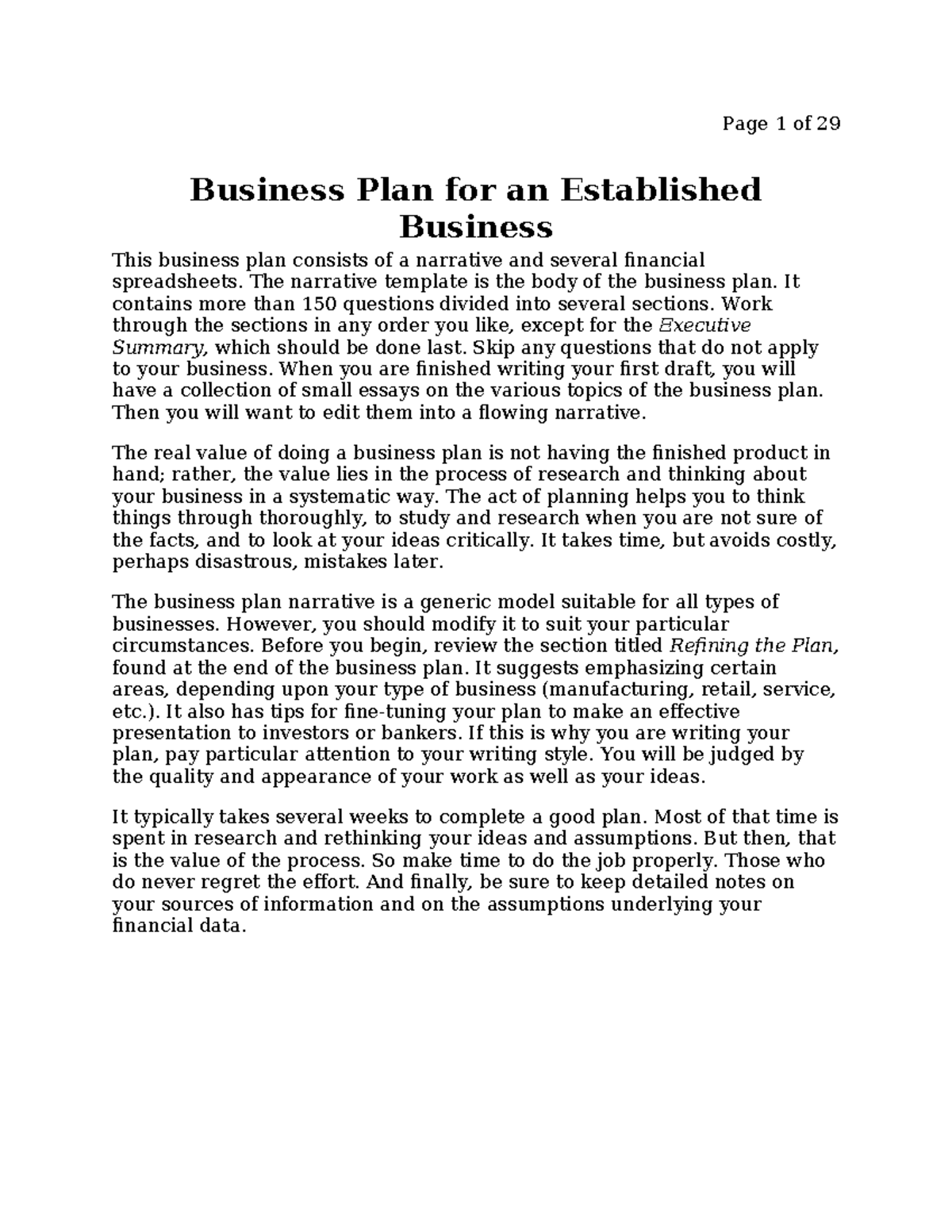 Business plan for an established business - Business Plan for an ...