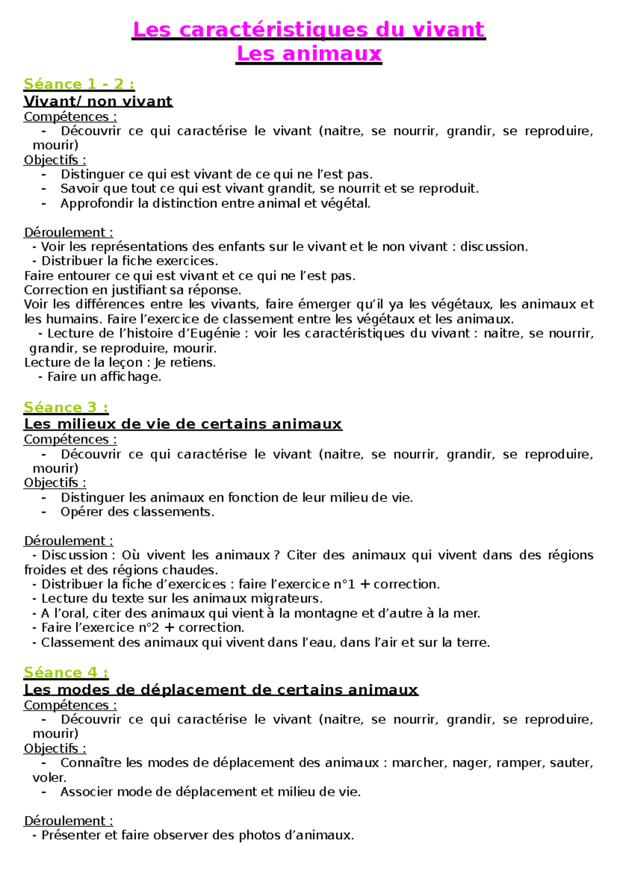 Les caractéristiques du vivant - Les caractéristiques du vivant Les animaux Séance 1 - 2 ...