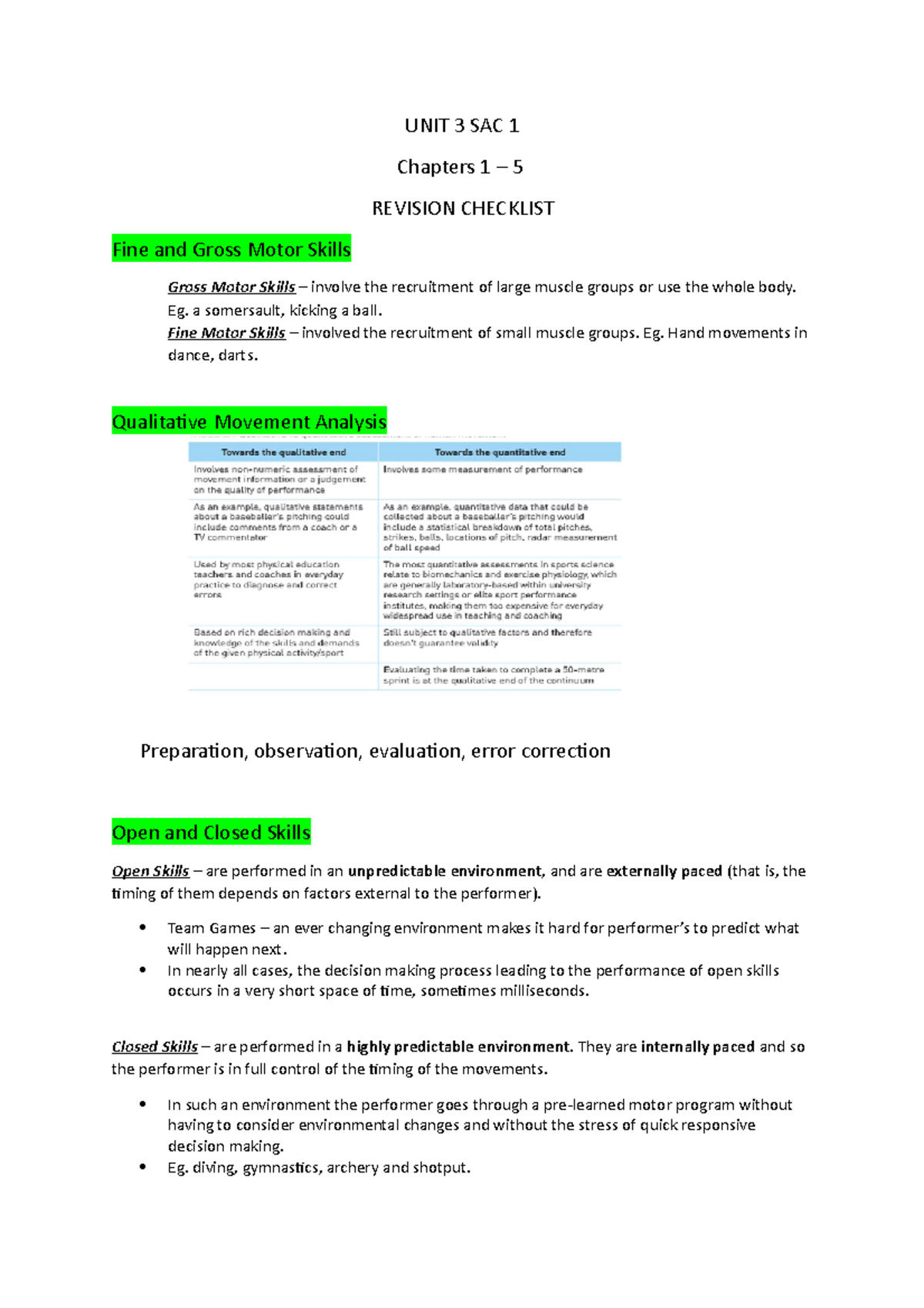SAC 1 Unit 3 Revision Checklist - UNIT 3 SAC 1 Chapters 1 – 5 REVISION ...
