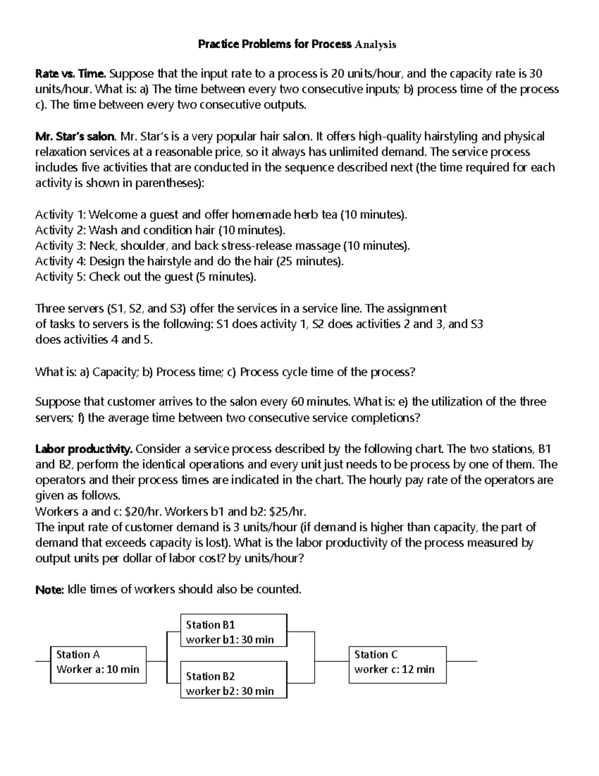 Process analysis practice for operations management - Practice Problems ...