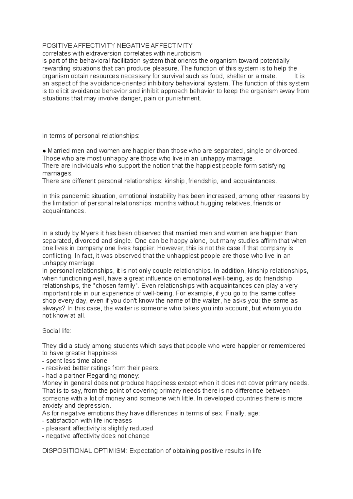 Positive Affectivity Negative Affectivity - POSITIVE AFFECTIVITY ...