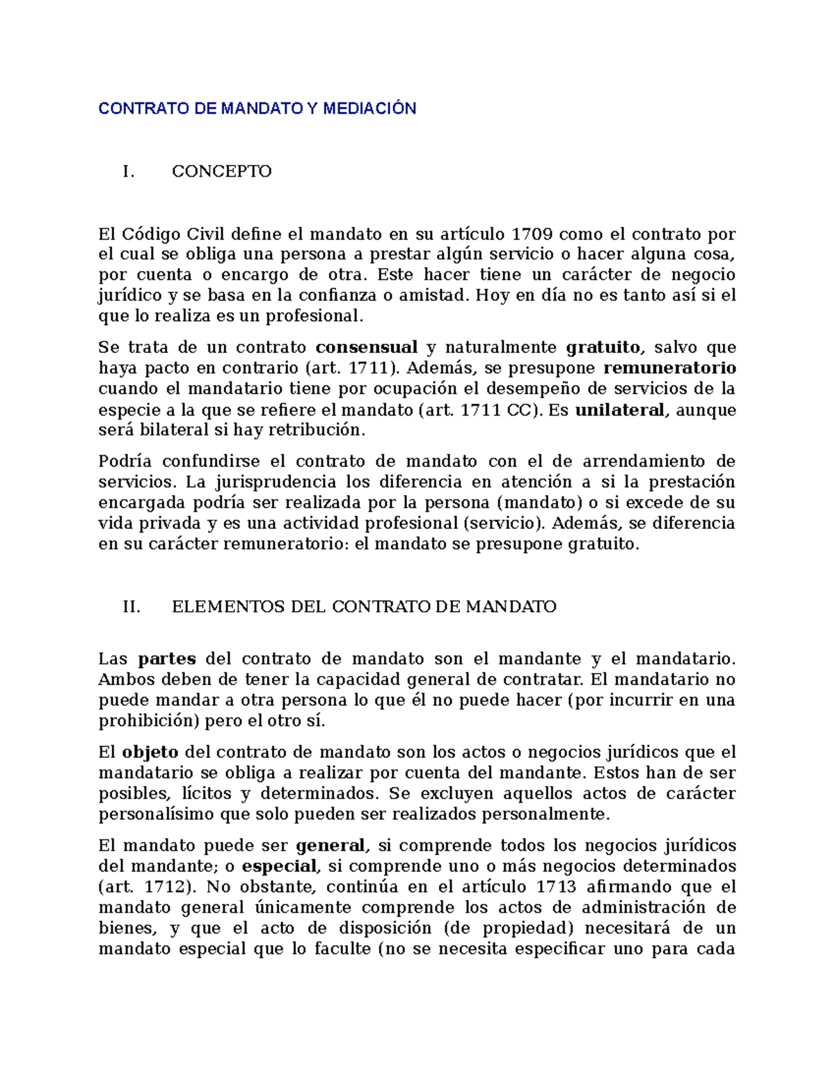 7. Contrato de mandato y mediación - CONTRATO DE MANDATO Y MEDIACIÓN I ...