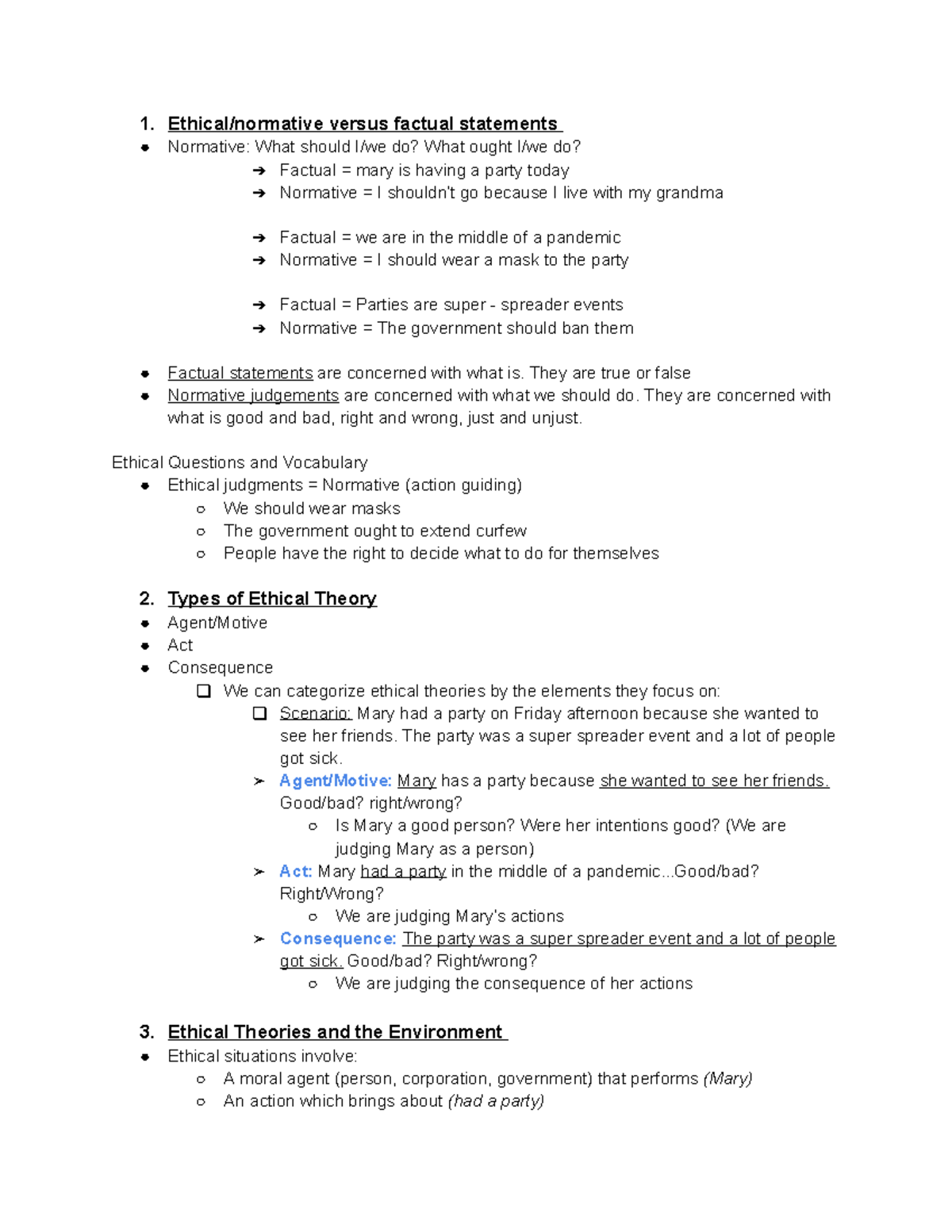 Environmental Ethics - notes - 1. Ethical/normative versus factual ...
