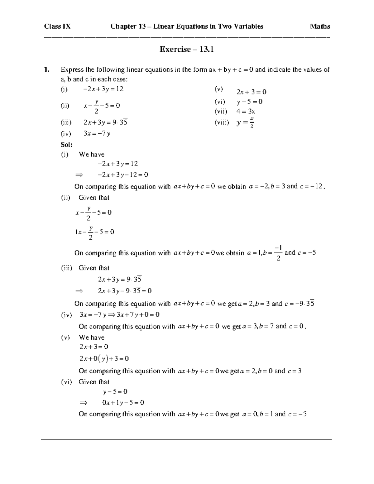 Chapter 13 Linear Equations in Two Variables - - Studocu