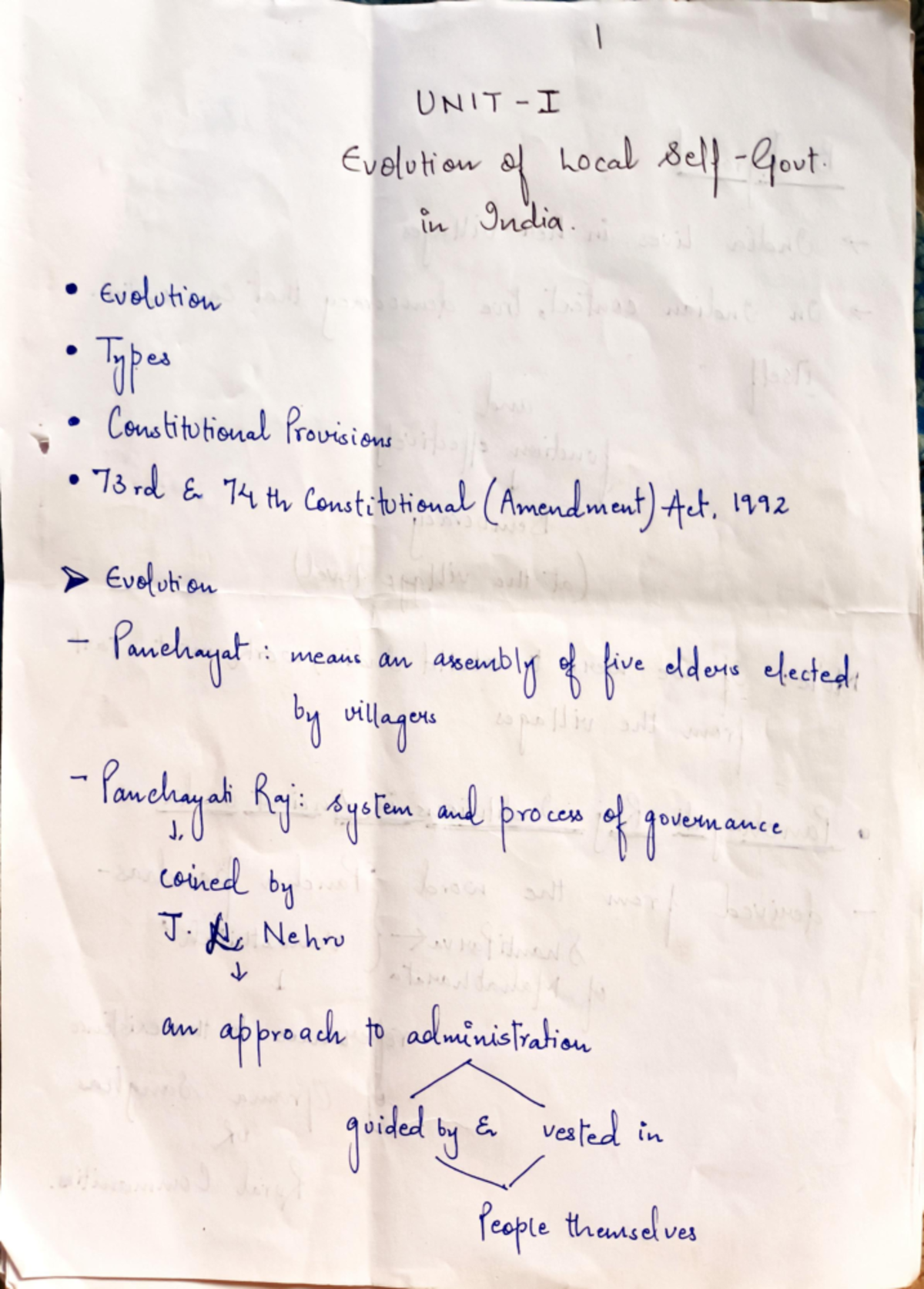 Local self government - Rrr - UNIT I Evolution of Local self in India ...