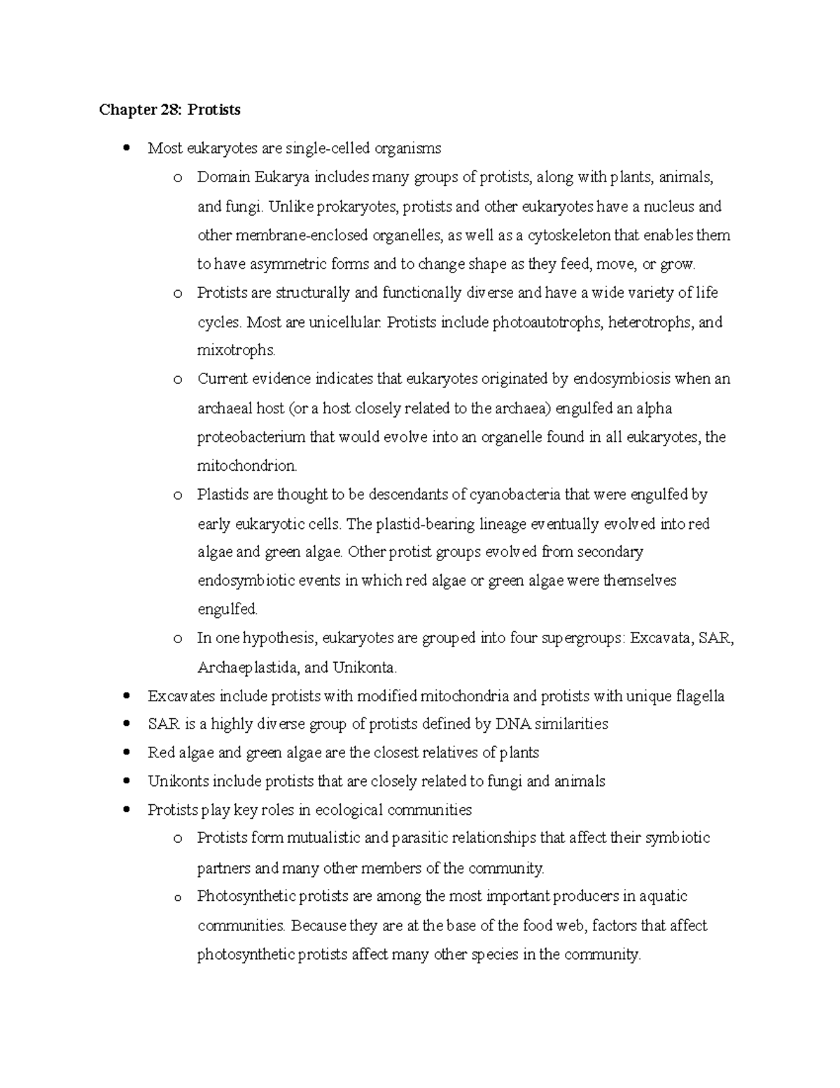 Biology Chapter 28 - Chapter 28: Protists Most eukaryotes are single ...