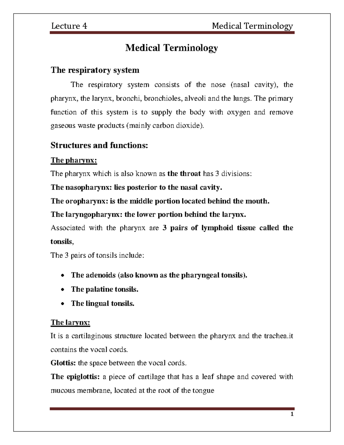 Medical terminology lec 4 - Lecture 4 Medical Terminology 1 Medical ...