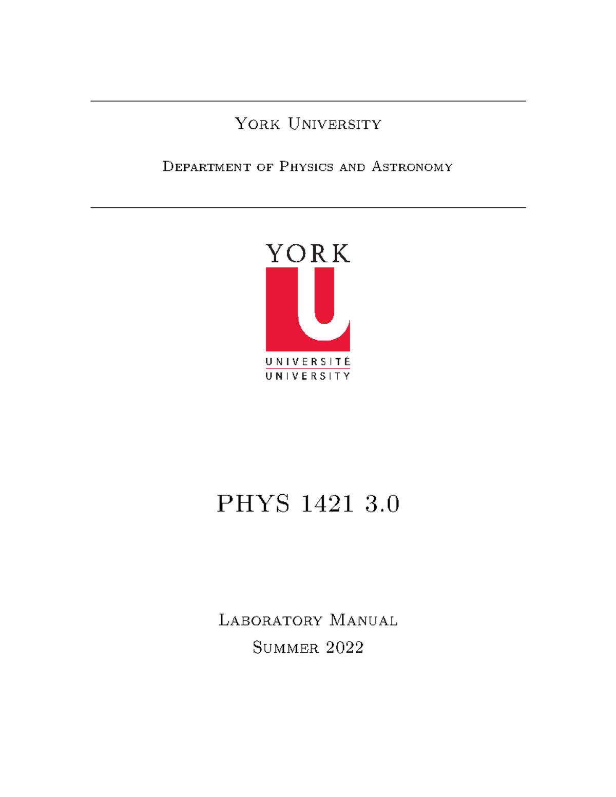 PHYS1421-Manual SU 2022 - York University Department of Physics and ...
