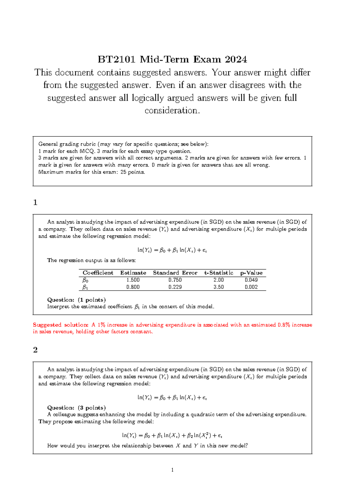 2024 Midterm BT - ........ - BT2101 Mid-Term Exam 2024 This document contains suggested answers ...