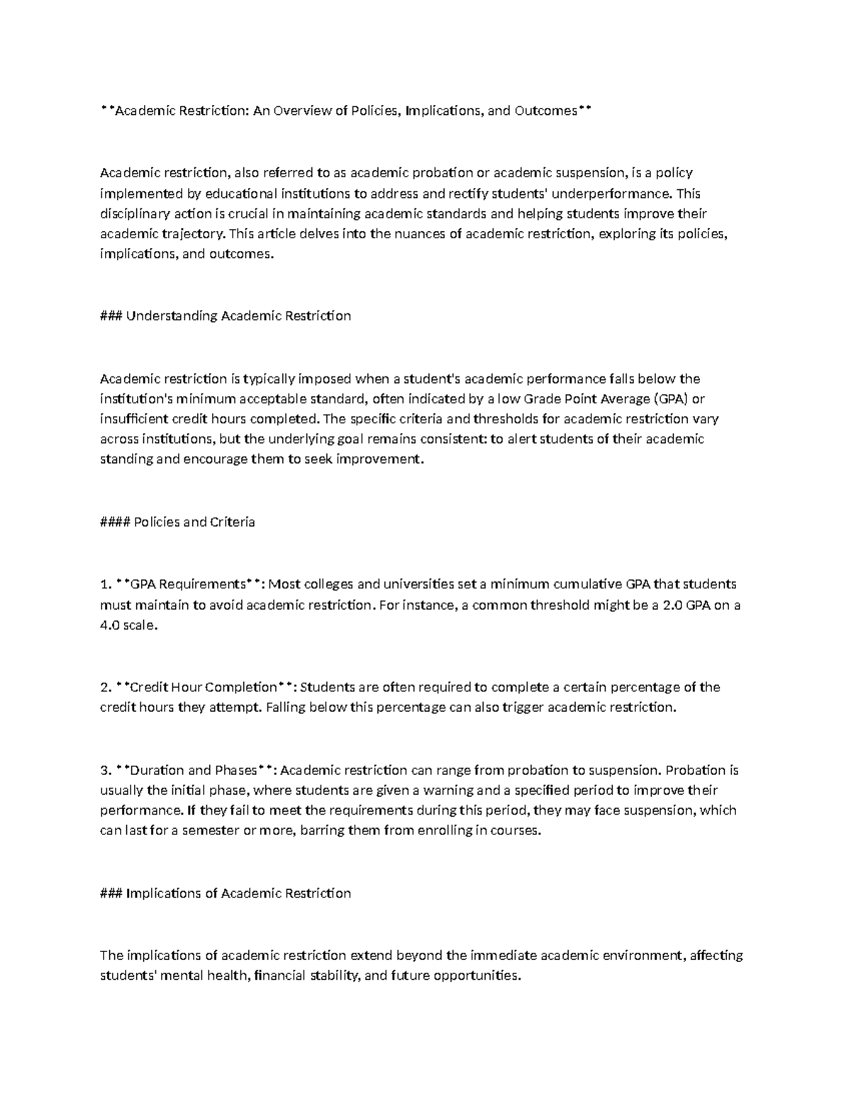 Academic Restriction This Disciplinary Action Is Crucial In Maintaining Academic Standards And