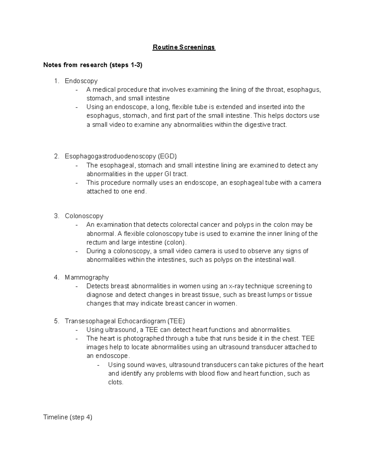 Routine Screenings - Routine Screenings Notes from research (steps 1-3 ...