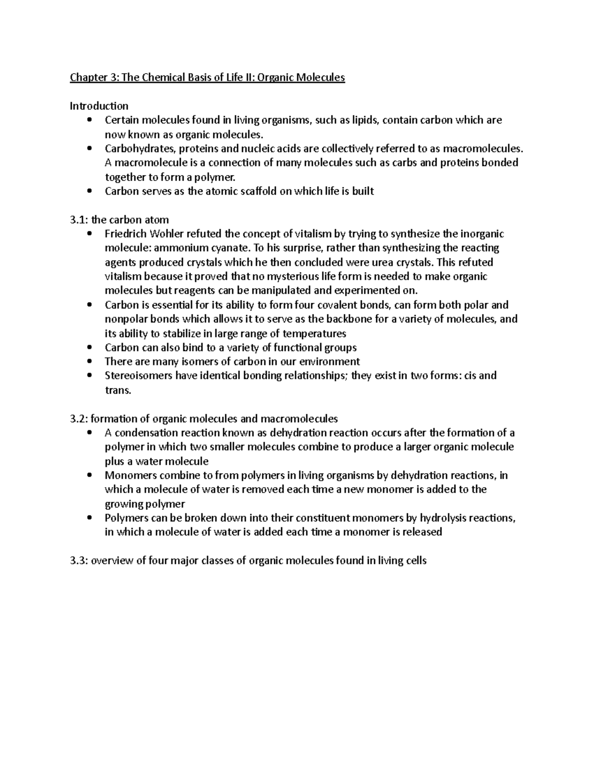 Chapter 3 - Chapter 3: The Chemical Basis of Life II: Organic Molecules ...