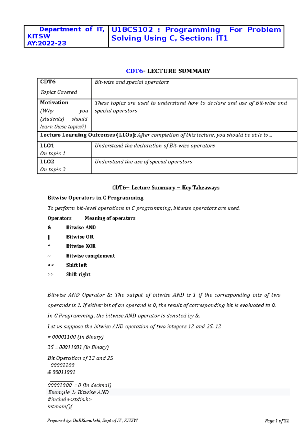 CDT6 - Very important notes - Prepared by: Dr.P, Dept of IT , KITSW ...