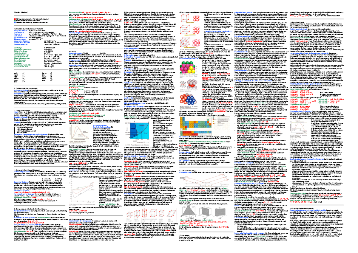 Chemie I Spicker - Chemie I (Mortimer) Wichtige mathematische Formeln ...