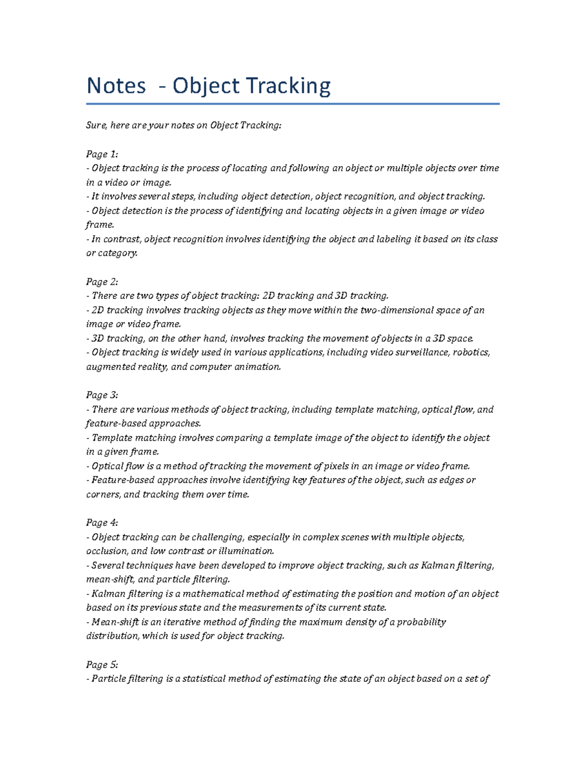 Lecture Notes Object Tracking Notes Object Tracking Sure Here 6503