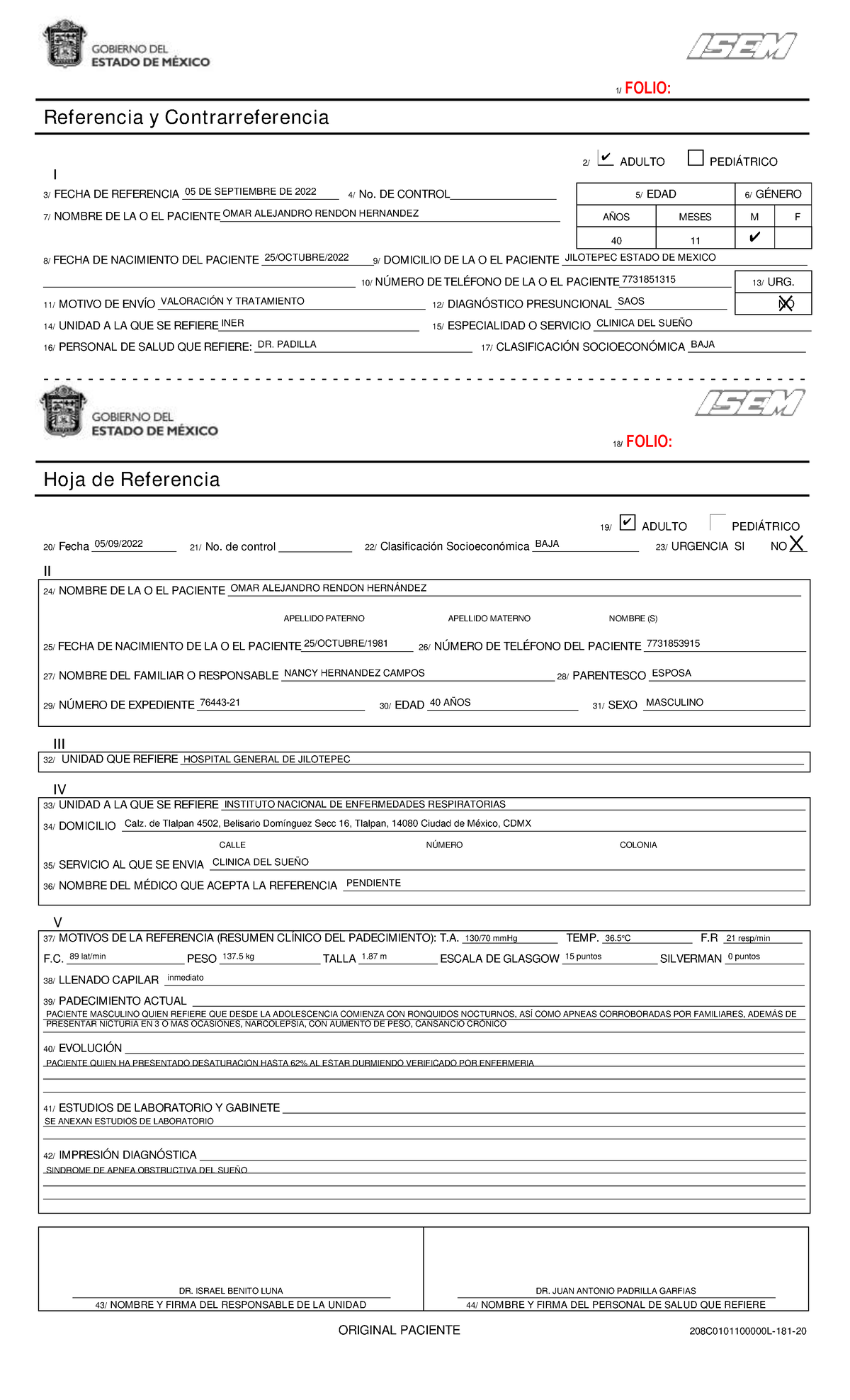 5 Hoja de referencia - ISEM FORMATOS - Referencia y Contrarreferencia I 3/ FECHA DE REFERENCIA ...