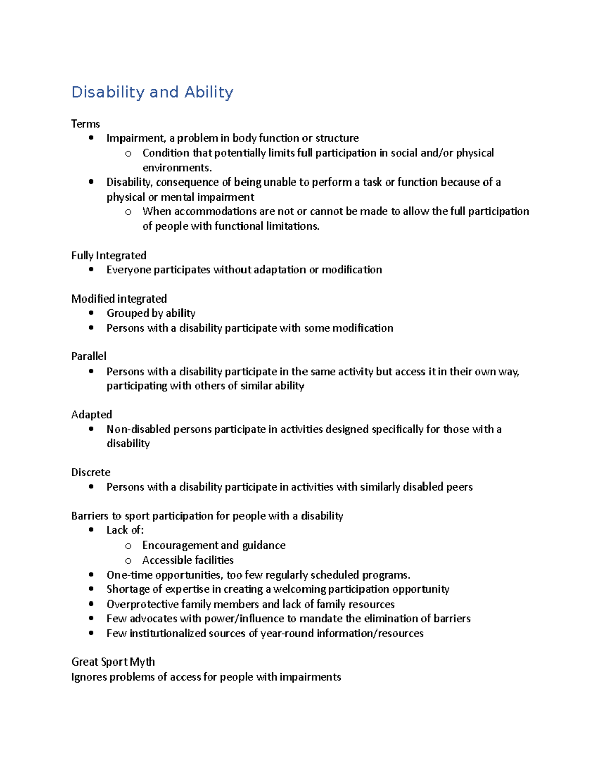 Disability and Ability - Disability and Ability Terms Impairment, a ...