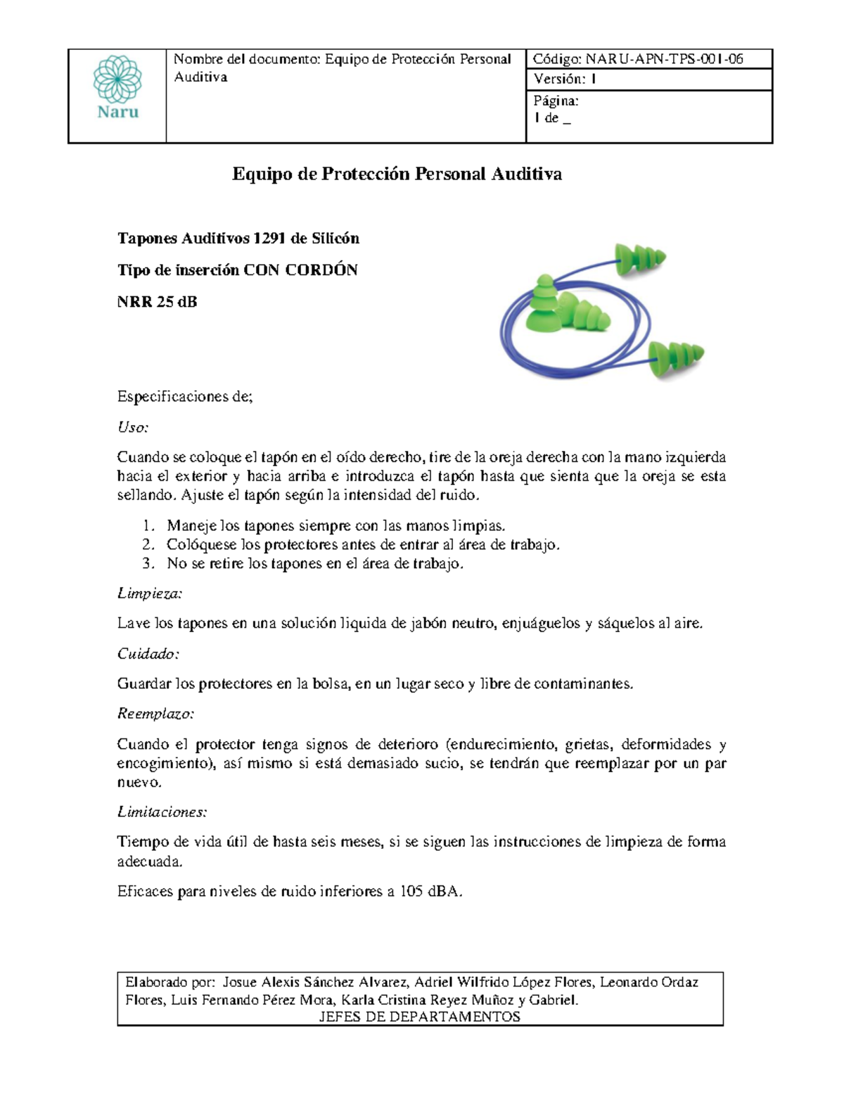 6-NOM-011 EPP del trabajador Obligaciones del trabajador - Nombre del ...