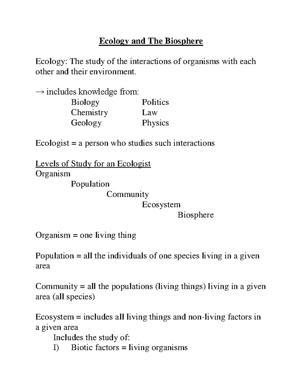 08 Ecology - this is important info covered in class - Ecology and The ...