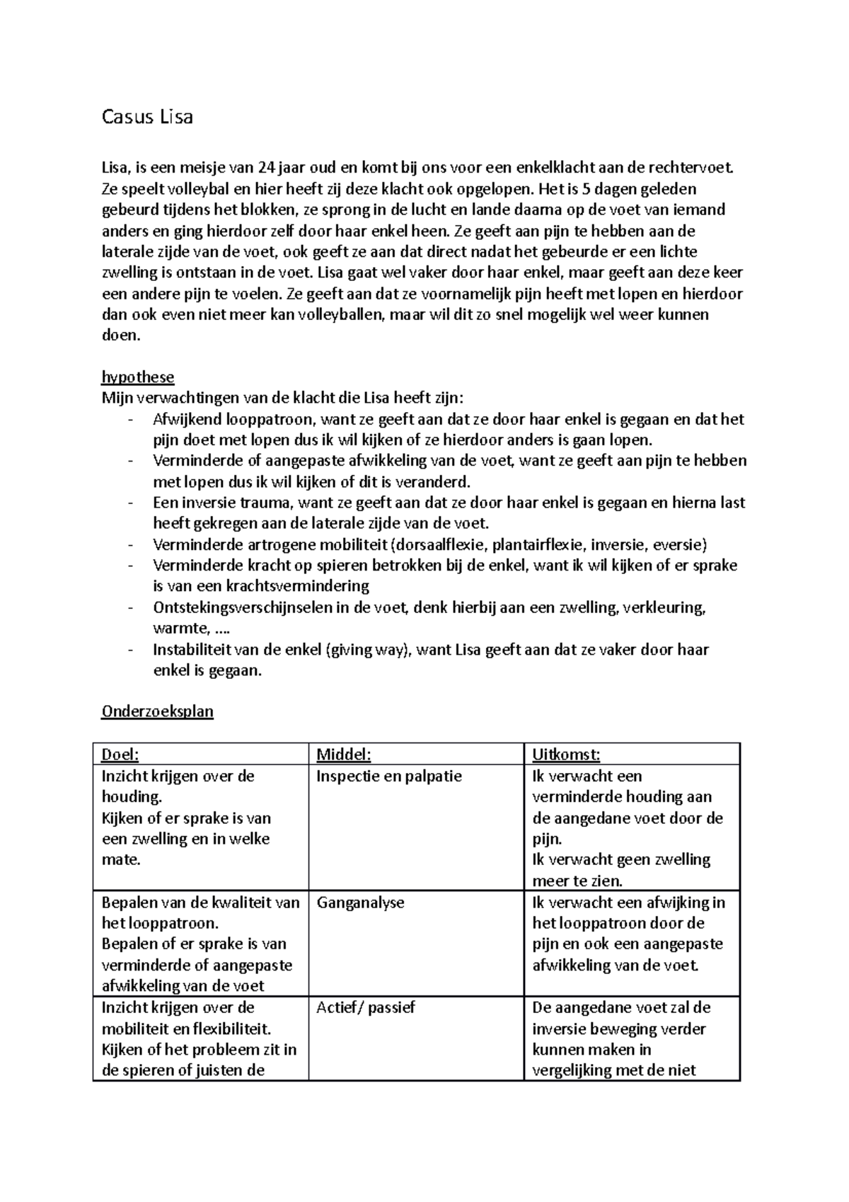 Casus Lisa hypothese + onderzoeksplan - Casus Lisa Lisa, is een meisje ...