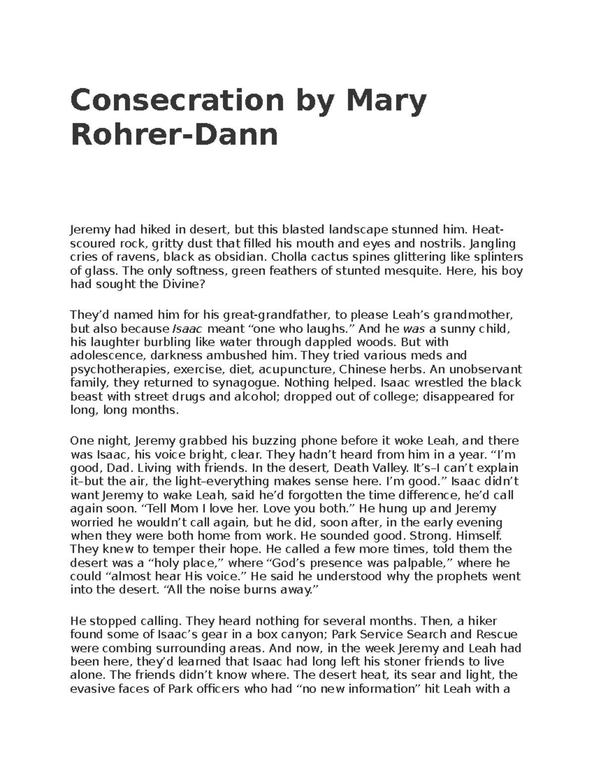 Consecration by Mary Rohrer - Consecration by Mary Rohrer-Dann Jeremy ...