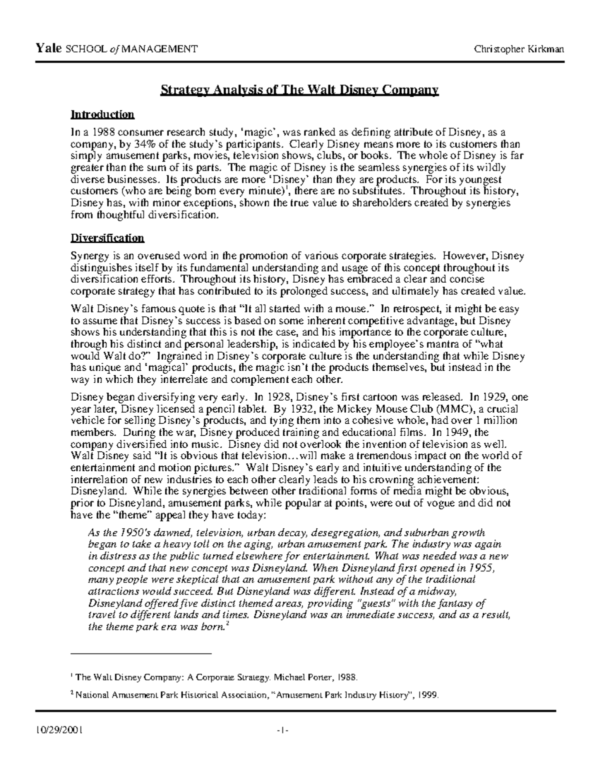 Competitive strategies 2 - Strategy Analysis of The Walt Disney Company ...