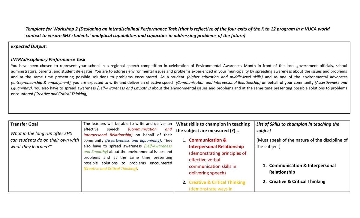 Sample Template 2 Intra PT - Template for Workshop 2 (Designing an ...