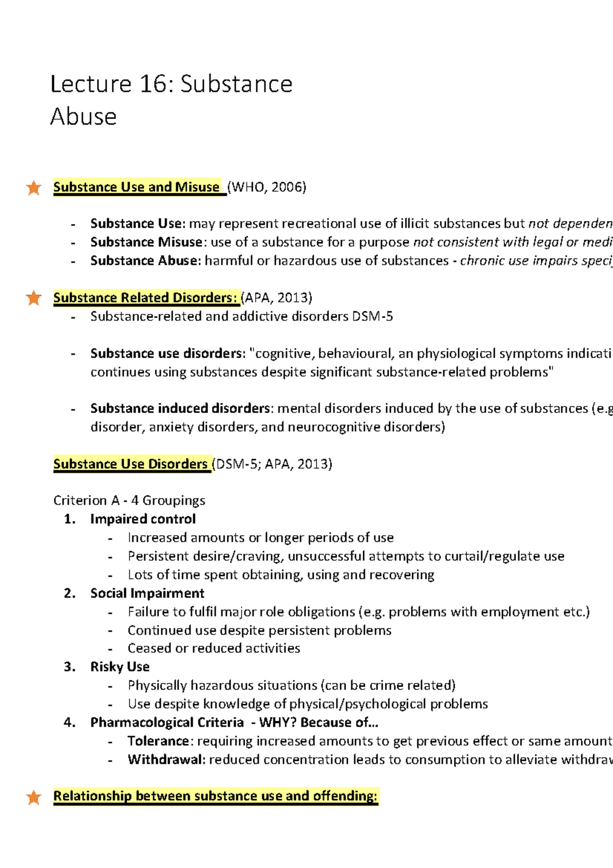 Lecture 16 Substance Abuse - Substance Use and Misuse (WHO, 2006 ...