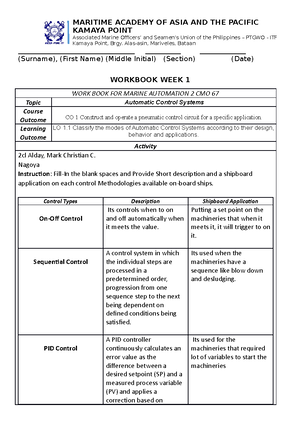 AUTO 2 CMO 67 Workbook WEEK 5 copy - MARITIME ACADEMY OF ASIA AND THE PACIFIC KAMAYA POINT - Studocu