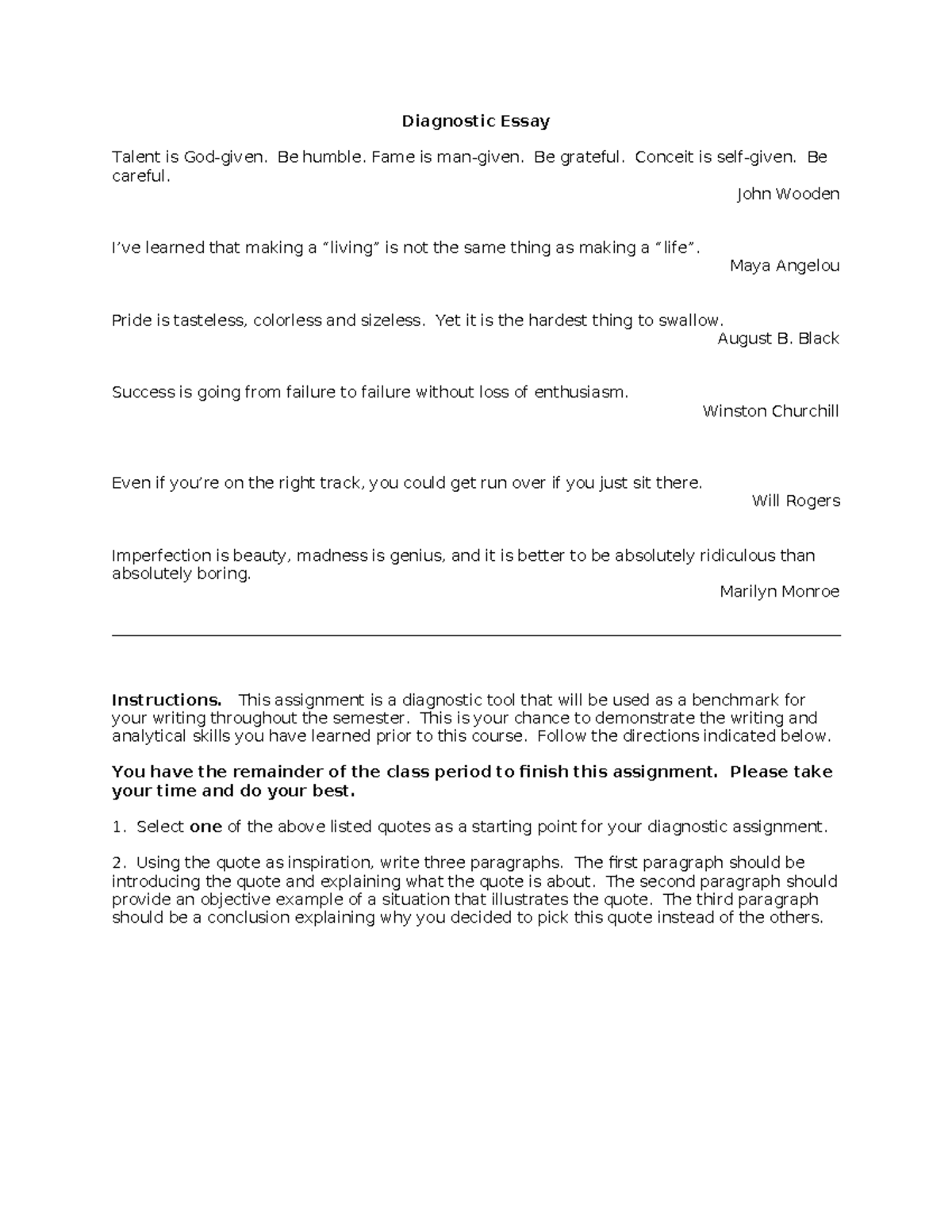 Essay Diagnostic 03 - English - Diagnostic Essay Talent is God-given ...