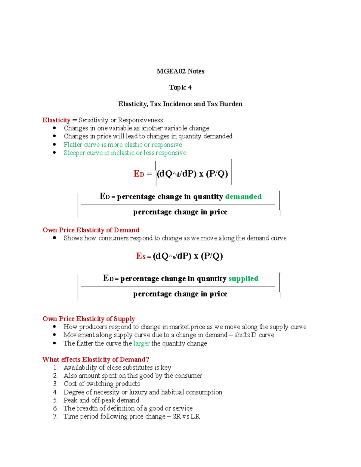MGEA02 Notes - Topic 4 - Availability of close substitutes is key 2 ...