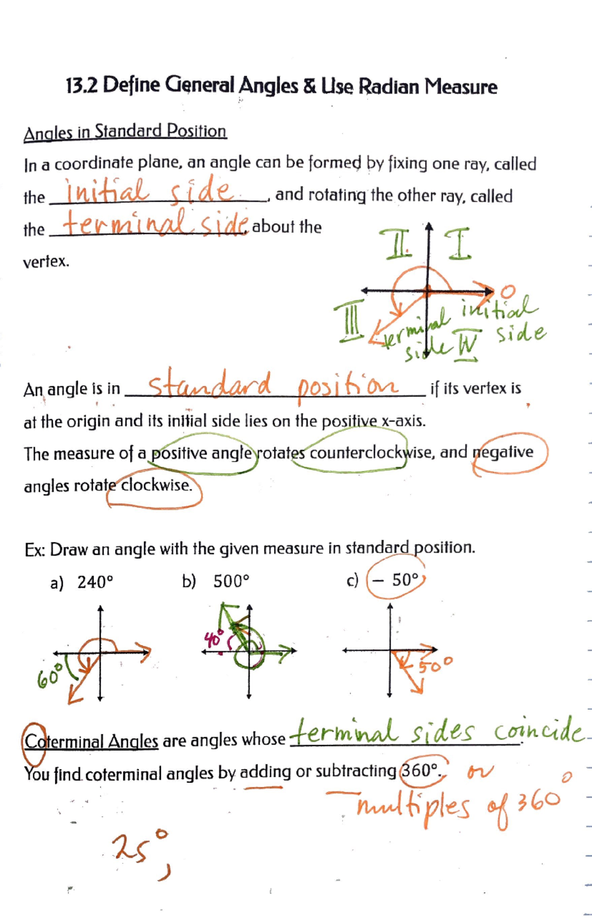 Define General angles and use radian measure notes - Studocu