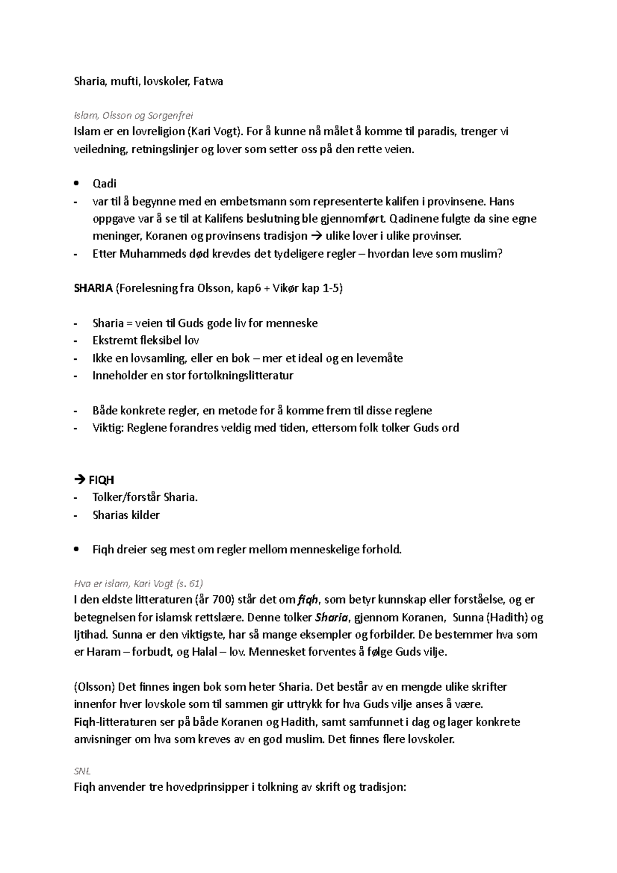 Islamsk rettssystem og lovverk - oppsummering begreper - Sharia, mufti ...